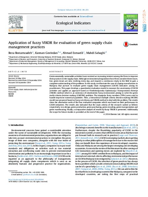 Pdf Application Of Fuzzy Vikor For Evaluation Of Green Supply Chain