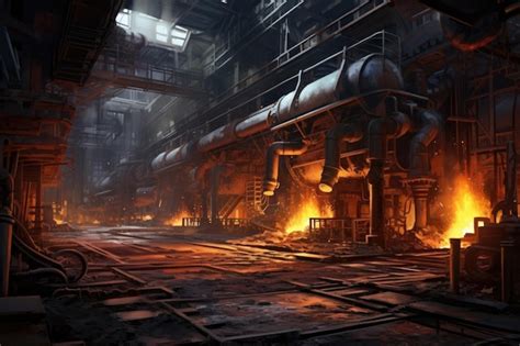 Premium Photo An Enormous Factory Brimming With Fire That Engulfs The Entire Space Creating A