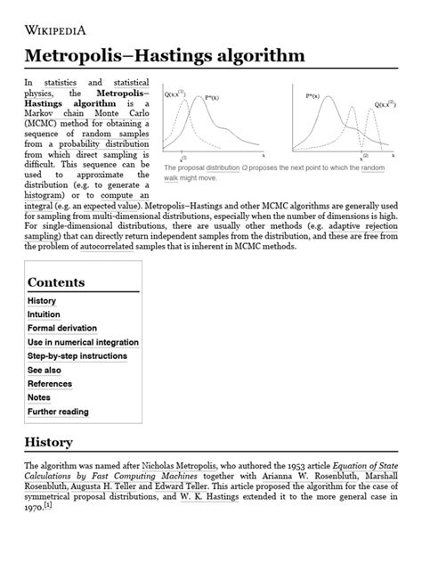 Metropolis Hastings Algorithm Wikipedia Pdf Statistical Theory