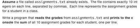 solved assume a file called assignments txt already exists