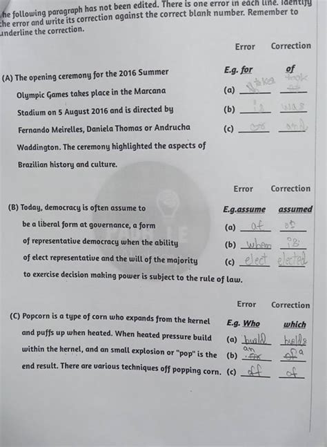 he following paragraph has not been edited there is one error in each li