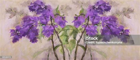 인상파의 스타일의 현대 예술 작품 유행 그림 캔버스 가로 봄 풍경에 내 원래 유화 부시 햇빛의 눈부심에 보라색 라일락 피 꽃