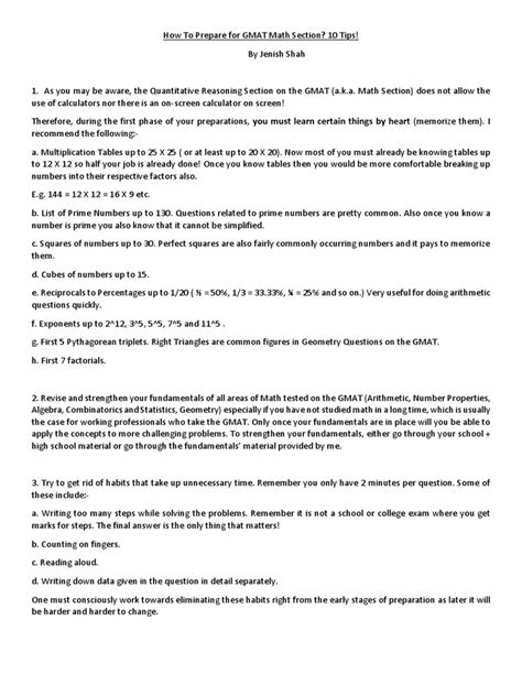How To Prepare For Gmat Math Section Pdf Graduate Management Admission Test Mathematics
