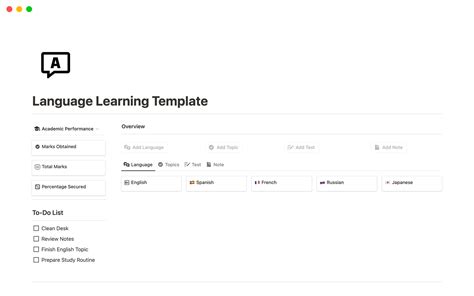 language learning notion template
