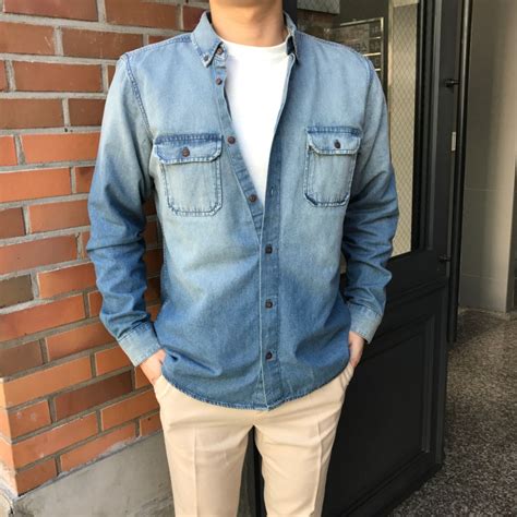 【브로샵】봄코디 남자코디 블로그마켓 셔츠 청남방 남자블로그마켓 셔츠 남자셔츠코디 남자 데일리룩 데님셔츠 네이버 블로그