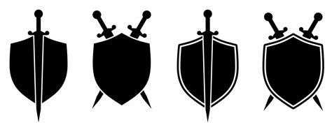 Silhouette Sword And Shield Icon Set With Different Llection Sword And Shield Icon