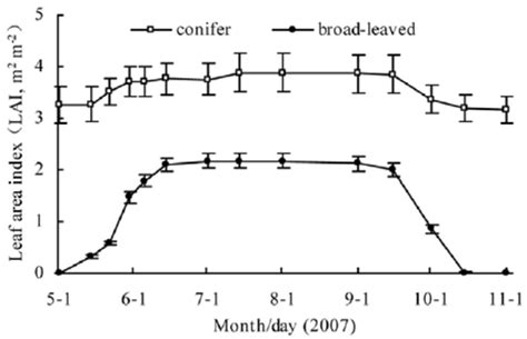 The Total Lai Of Broad Leaved And Coniferous Species Estimated Download Scientific Diagram