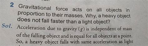 2 Gravitational Force Acts On All Objects In Proportion To Their Masses