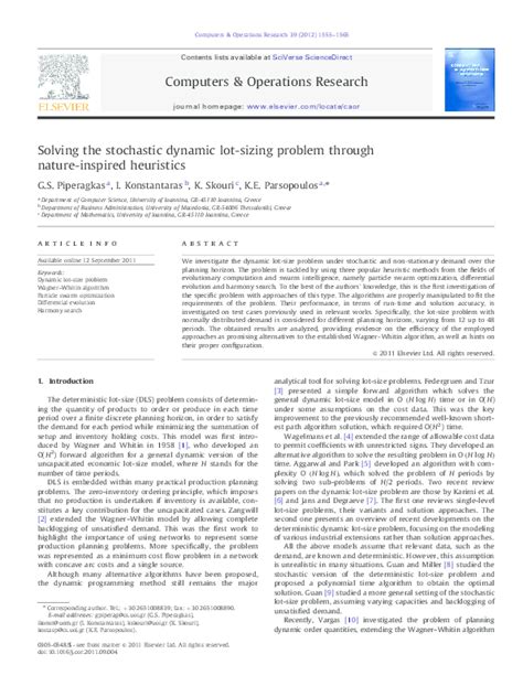 Pdf Solving The Stochastic Dynamic Lot Sizing Problem Through Nature