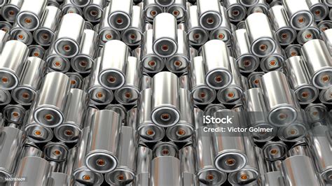 리튬 이온 테슬라 배터리 4680 고용량 축전지 모듈 테이블 셀 생산 고전력 재생 에너지 전기 자동차 건식 전극 환경 보전 3d 렌더링 배터리 전원에 대한 스톡 사진 및