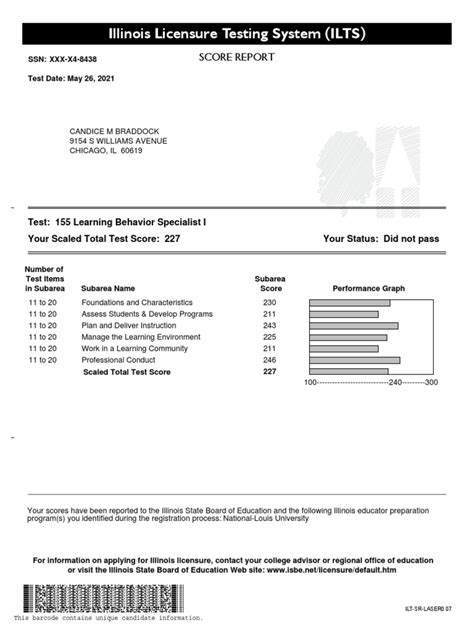 Illinois Licensure Testing System Ilts Score Report Pdf Test