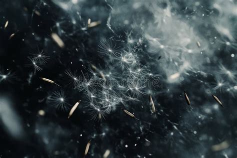 Macro Shot Of Dandelion Seeds In The Wind Delicate Textures With Fine Fluffy Structures