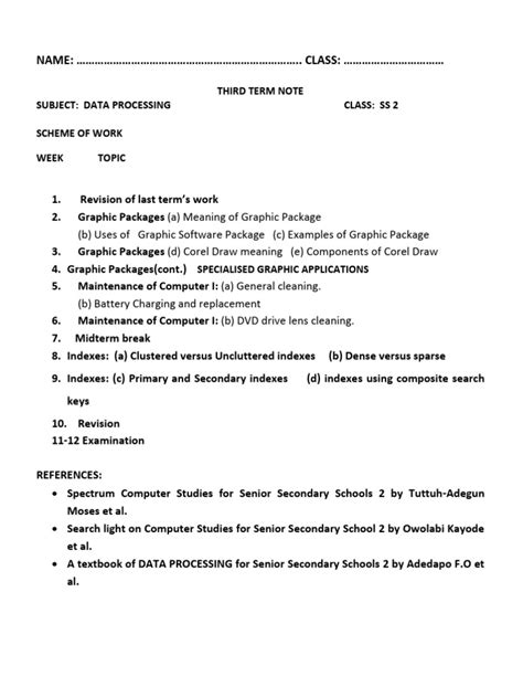 E Note Ss Two 3rd Term Data Processing Pdf Database Index Graphics