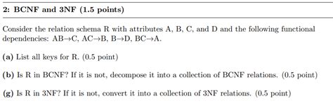 Solved 2 Bcnf And 3nf 15 Points Consider The Relation