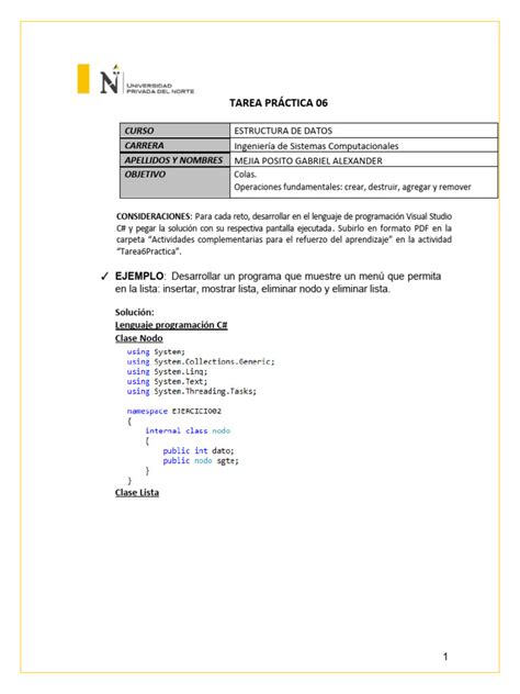 Ejercicios De Estructura De Datos Practica 06 Pdf Lenguaje De