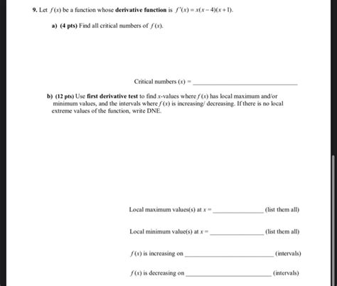 Solved 9 Let Fx Be A Function Whose Derivative Function