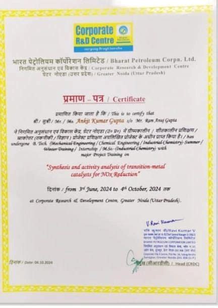 Hii Connections Its A Pleasure To Announce That I Have Completed My Summer Internship At Bpcl