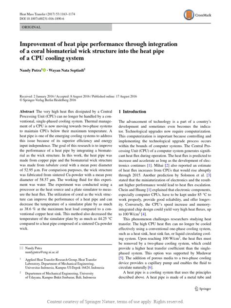 Improvement Of Heat Pipe Performance Through Integ Pdf Sintering
