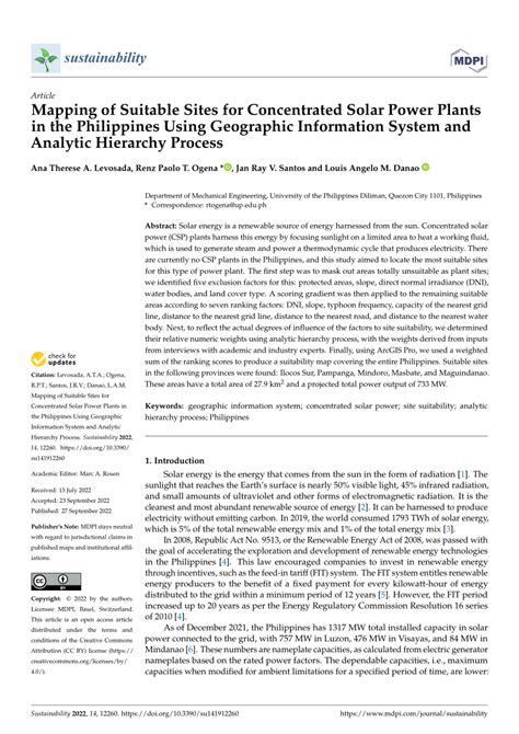 Pdf Mapping Of Suitable Sites For Concentrated Solar Power Plants In The Philippines Using