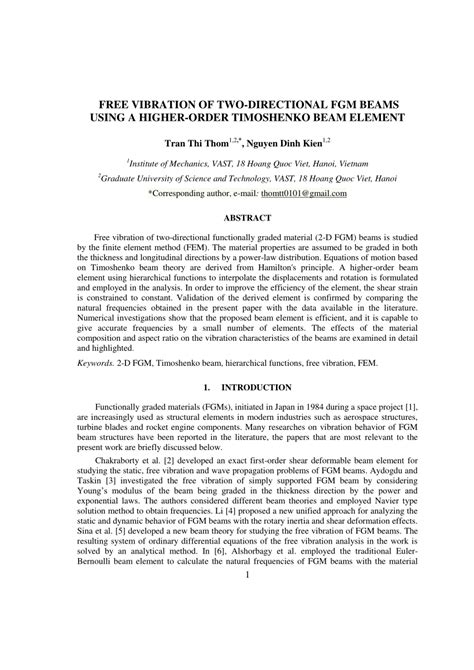 pdf free vibration of two directional fgm beams using a higher order