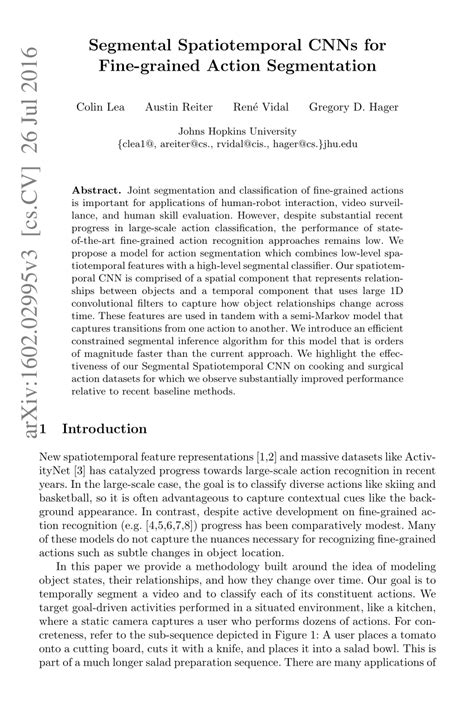 Pdf Segmental Spatio Temporal Cnns For Fine Grained Action Segmentation And Classification
