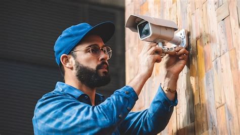 Premium Photo Close Up Of Male Technician Fixing Cctv Camera On Wall
