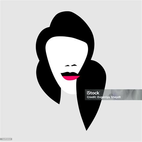 현대 삽화 여자는 헤어 스타일로 추상적 인 모양 최소한의 평면 스타일의 초상화에 직면합니다 여성 예술 포스터 색상의 우아한 숙녀 예술 개념에 대한 스톡 벡터 아트 및 기타