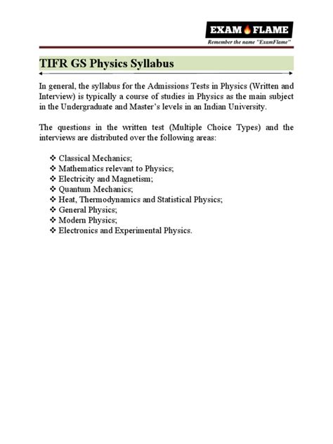 Tifr Gs Physics Syllabus Pdf