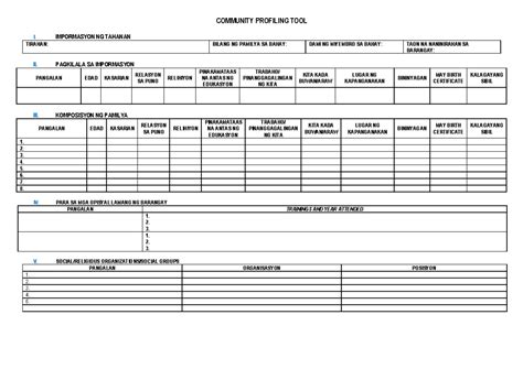 Profiling Tool Sample For Community Organizing Community Profiling