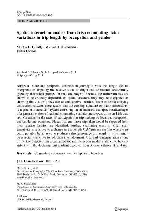 Pdf Spatial Interaction Models From Irish Commuting Data Variations