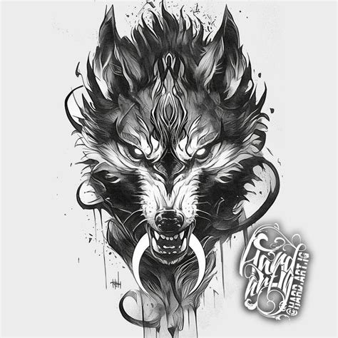 Primal Fury Ferocious Wolf Tattoo With Abstract Flourishes Wolf