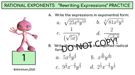 Rational Exponents Rewriting Expressions Practice 32 Challenging Problems Teacher