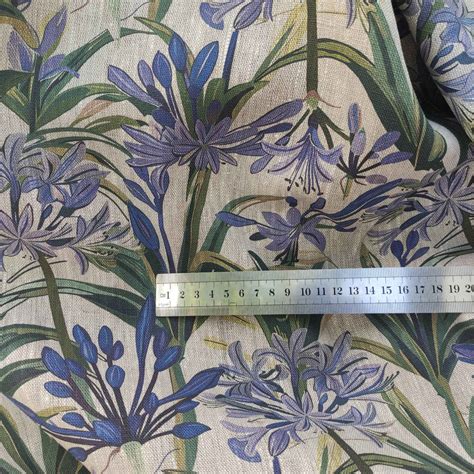Floral Linen Fabric With Flower Print On Oatmeal Linen Ll324p 100 L