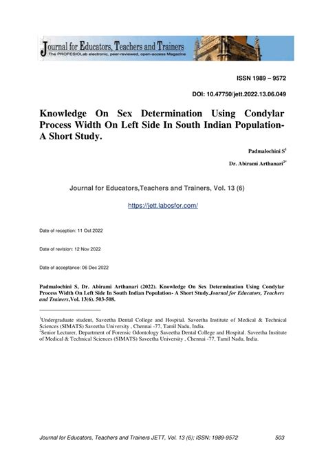 Pdf Knowledge On Sex Determination Using Condylar Process Width On Left Side In South Indian