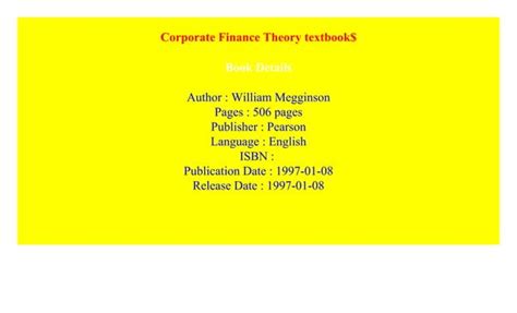Corporate Finance Theory Textbook Pdf