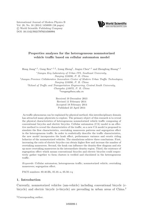 Pdf Properties Analyses For The Heterogeneous Nonmotorized Vehicle Traffic Based On Cellular