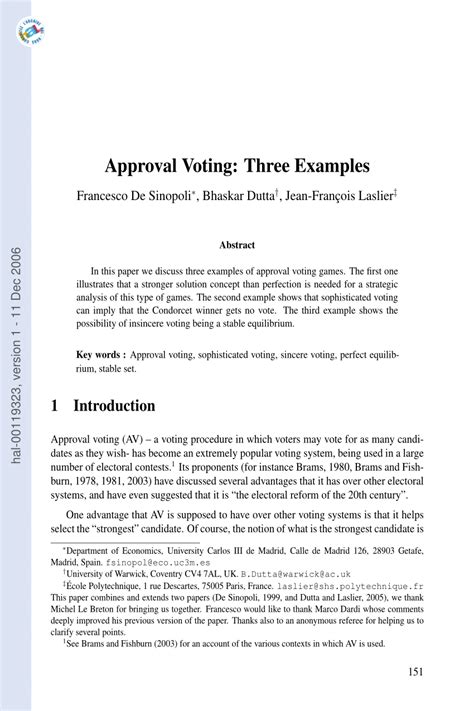 PDF Approval Voting Three Examples