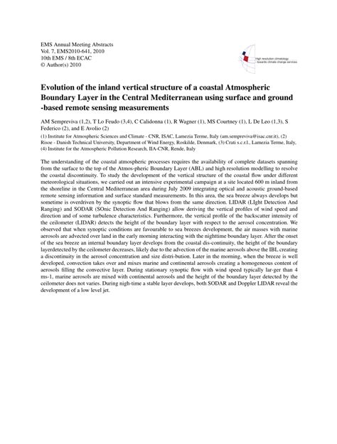 Pdf Evolution Of The Inland Vertical Structure Of A Coastal Atmospheric Boundary Layer In The