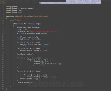 DiagonalPrincipalDatosInvertidosVectorC Tutorias Co