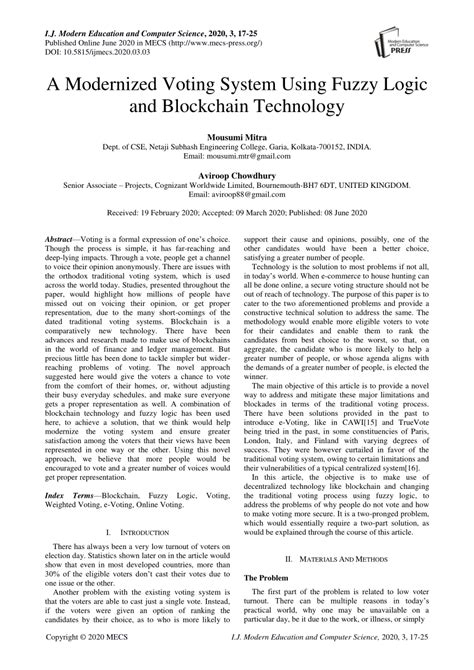 Pdf A Modernized Voting System Using Fuzzy Logic And Blockchain Technology