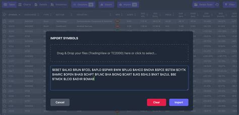 base report import symbols into the screener