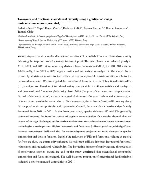 Pdf Taxonomic And Functional Macrofaunal Diversity Along A Gradient