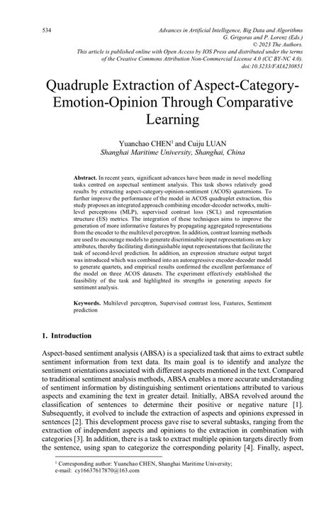 Pdf Quadruple Extraction Of Aspect Category Emotion Opinion Through