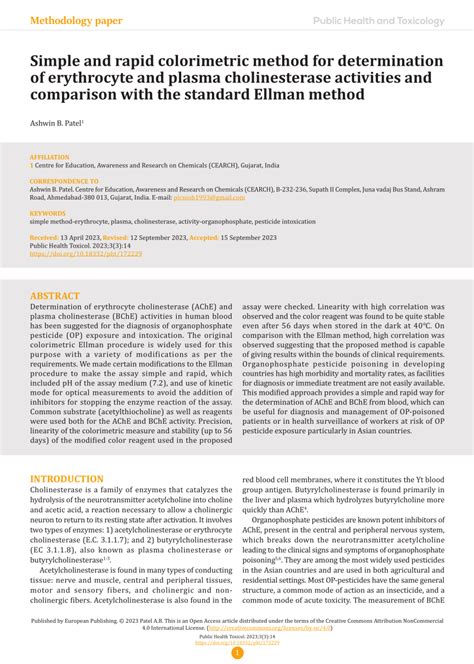 Pdf Simple And Rapid Colorimetric Method For Determination Of Erythrocyte And Plasma
