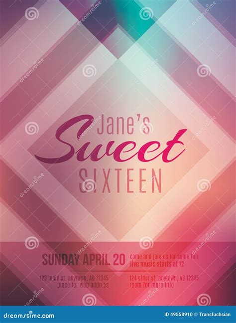 Sweet Sixteen Party Invitation Flyer Template Stock Vector