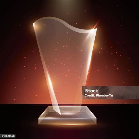 빛나는 배경에서 빈 투명 한 벡터 아크릴 유리 트로피 수상 서식 파일 3차원 형태에 대한 스톡 벡터 아트 및 기타 이미지 3