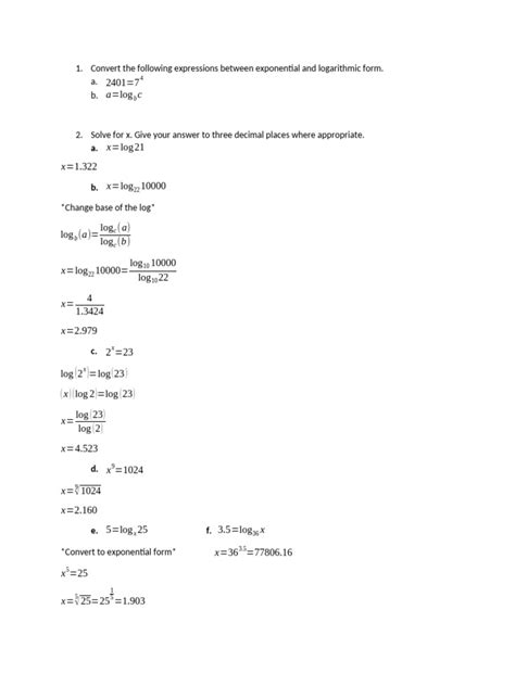 convert the following expressions between exponential and logarithmic
