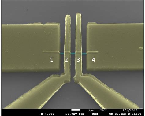 sem image of single insb nanowire contacted by four ni electrodes the