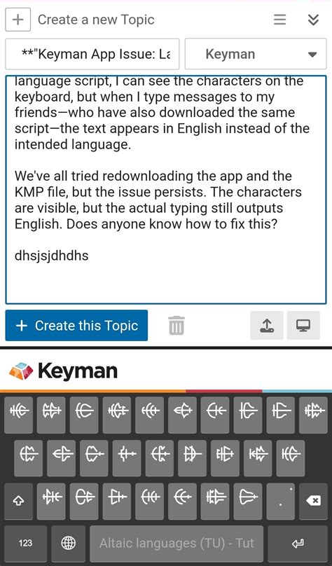keyman app issue language script displays but types in english