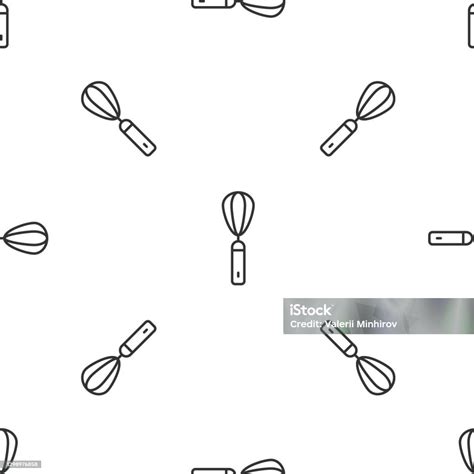 회색 라인 부엌 거품기 아이콘 흰색 배경에 절연 원활한 패턴 조리 기구 계란 비터 칼 붙이 기호 음식 믹스 기호 벡터 강철에 대한 스톡 벡터 아트 및 기타 이미지 Istock